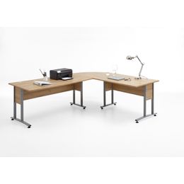 Eckschreibtisch FMD "Calvi" Tische Gr. B/H/T: 240 cm x 75 cm x 200 cm, braun (alteichefarben, grau)