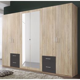 Kleiderschrank wimex "Freiburg" Schränke Gr. B/H/T: 270 cm x 210 cm x 58 cm, 6 St., grau (struktureichefarben hell, graphit) Kleiderschrank Drehtürenschrank Schränke