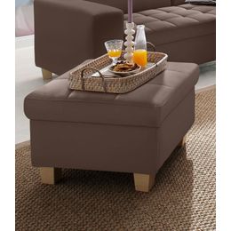 Hocker Home Affaire, B:64cm H:43cm T:64cm, braun, Struktur fein (100% Polyester);Chenille (100% Polyester);NaturLEDER (echtes Rindsleder) auf