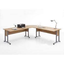 Eckschreibtisch FMD "Calvi" Tische Gr. B/H/T: 240cm x 75cm x 240cm, braun (alteichefarben + grau)