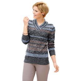 V-Ausschnitt-Pullover Casual Looks "Pullover" Gr. 42, blau (jeansblau, anthrazit, geringelt) Damen Pullover V-Pullover