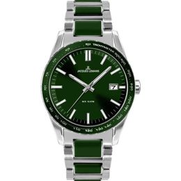 Quarzuhr Jacques Lemans "Liverpool, 1-2060J" Armbanduhren grün (silberfarben, grün) Herren Quarzuhren