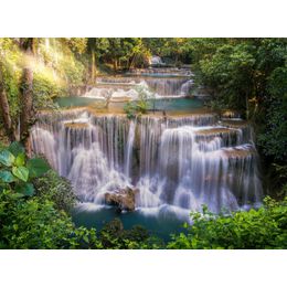 papermoon Fototapete "Huay Mae Khamin Waterfall" Tapeten Gr. B/L: 3,5 m x 2,6 m, Bahnen: 7 St., bunt (mehrfarbig) Fototapeten