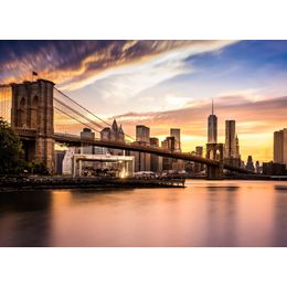 papermoon Fototapete "Bridge Brooklyn at Sunset" Tapeten Gr. B/L: 5 m x 2,8 m, Bahnen: 10 St., bunt (mehrfarbig) Fototapeten