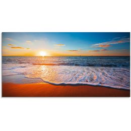 Glasbild Artland "Sonnenuntergang und das Meer" Bilder Gr. B/H: 100 cm x 50 cm, Strand, 1 St., blau Glasbilder