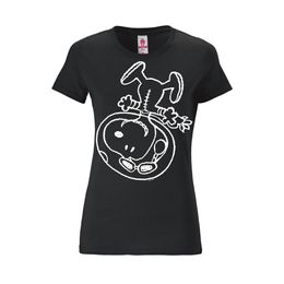 logoshirt T-Shirt 'Snoopy - Astronaut' Damen Gr&ouml;&szlig;e XS schwarz / wei&szlig;
