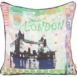 HOCK H.O.C.K. Dekokissen Lieblingsstädte LONDON, mit London-Motiv, Wendekissenhülle mit Füllung, 1 Stück, grün|lila