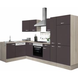Winkelküche Optifit "Faro" Komplettküchen-Sets Gr. B/T: 300 cm x 175 cm, grau (küche: anthrazit) L-Küchen mit Elektrogeräte