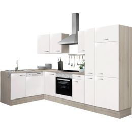 Winkelküche Optifit "Faro" Komplettküchen-Sets Gr. B/T: 300 cm x 175 cm, weiß (küche: glanz) L-Küchen mit Elektrogeräte E-Geräten, Stellbreite 300 x 175 cm