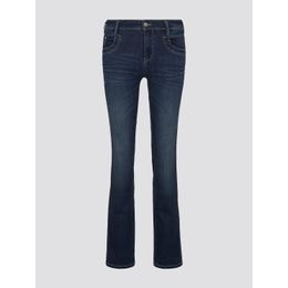 Tom Tailor Damen Alexa Straight Jeans mit Bio-Baumwolle, blau, Logo Print, Gr. 32/34