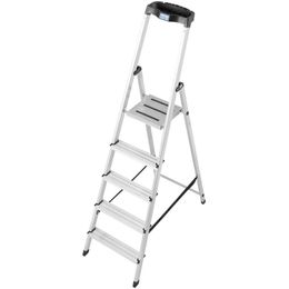 Krause Stehleiter Safety, Aluminium, 1x5 Stufen, Arbeitshöhe ca. 305 cm, silberfarben