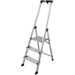 Krause Stehleiter Safety Plusline, Aluminium, 3 Stufen, Arbeitshöhe ca. 265 cm, silberfarben