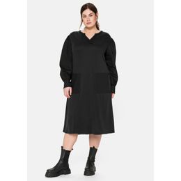 sheego Große Größen: Shirtkleid mit Taschen, im Materialmix, schwarz, Gr.56