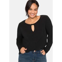 sheego Große Größen: Langarmshirt mit Cut-out und Zierschnalle, schwarz, Gr.44/46