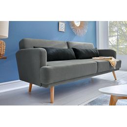 Riess Ambiente Design 3er Sofa STUDIO 200cm dunkelgrau inklusive Kissen Schlaffunktion
