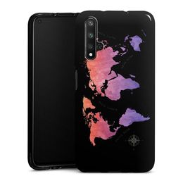 DeinDesign Handyhülle Weltkarte Landkarte Motiv ohne Hintergrund, Huawei Nova 5T Silikon Hülle Bumper Case Handy Schutzhülle, schwarz