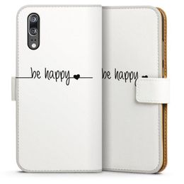 DeinDesign Handyhülle Statement Glück Motiv ohne Hintergrund be happy transparent, Huawei P20 Hülle Handy Flip Case Wallet Cover Handytasche Leder