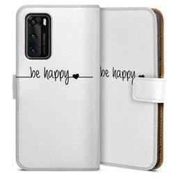 DeinDesign Handyhülle Statement Glück Motiv ohne Hintergrund be happy transparent, Huawei P40 Hülle Handy Flip Case Wallet Cover Handytasche Leder