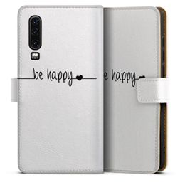 DeinDesign Handyhülle Statement Glück Motiv ohne Hintergrund be happy transparent, Huawei P30 Hülle Handy Flip Case Wallet Cover Handytasche Leder