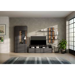 Wohnwand SET ONE BY Musterring "TACOMA" Kastenmöbel-Sets grau (grafit matt) Wohnwände Typ 01, mit Wandregal