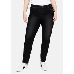 sheego Große Größen: Slim Jeans mit vorverlegter Teilungsnaht, black Denim, Gr.40