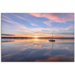 Wandbild Artland "Sonnenuntergang am Starnberger See II" Bilder Gr. B/H: 120 cm x 80 cm, Leinwandbild Bilder vom Sonnenuntergang & -aufgang Querformat, 1 St., blau Kunstdrucke
