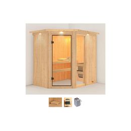 Karibu Sauna Frigga 1, BxTxH: 210 x 165 x 202 cm, 68 mm, (Set) 9-kW-Ofen mit integrierter Steuerung, beige
