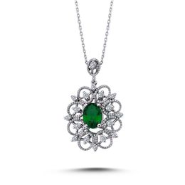 EinStein Diamant Goldkette Diamant Smaragd Halskette 585'er 14 Karat Weißgold, Diamant Anhänger mit Kette, Halskette, Collier in 14 Karat Gold