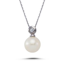 EinStein Diamant Goldkette Rund Perlen Halskette Diamant 14 Karat Weißgold, Diamant Anhänger mit Kette, Halskette, Collier in 14 Karat Gold