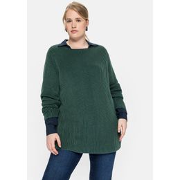 sheego Große Größen: Pullover in zweifarbiger Rippstruktur, tiefgrün, Gr.40/42