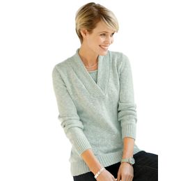 V-Ausschnitt-Pullover Classic Basics "Pullover" Gr. 44, grün (kalkmint, meliert) Damen Pullover V-Pullover