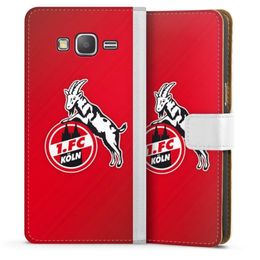 DeinDesign Handyhülle 1. FC Köln Offizielles Lizenzprodukt EffZeh 1. FC Köln rot, Samsung Galaxy Grand Prime Hülle Handy Flip Case Wallet Cover, weiß