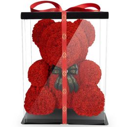 Kunstblume Nadir Rosenbär 70 cm mit Schleife / inklusive vorverpackter Geschenkbox/ Valentinstag Muttertag Geburtstag Jahrestag Infinity Rosebear Bär aus Rosen Flower Teddy Teddybär Blütenbär Künstliche Pflanze