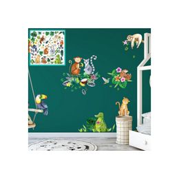 Sunnywall Wandtattoo XXL Wandtattoo Dschungel tropisch Set verschiedene Motive Kinderzimmer Aufkleber bunt Wanddeko jungle