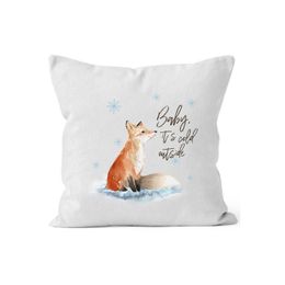 Autiga Dekokissen Kissenbezug Baby it`s cold outside Fuchs Winter Kissen-Hülle Weihnachten Schnee Fox Autiga®