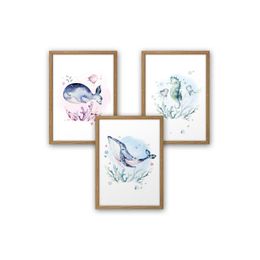 Kreative Feder Poster Premium Set 3-teilig „Meerestiere“ optional mit Rahmen