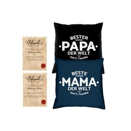 Soreso® Soreso® Dekokissen Kissen-Set Beste Mama der Welt Bester Papa der Welt mit Urkunden