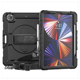 Wigento Tablet-Hülle Für Apple iPad Pro 12.9 2022 2021 / 2020 / 2018 360 Grad Hybrid Outdoor Schutzhülle Case Schwarz Tasche Cover Etuis