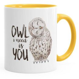 MoonWorks Tasse Kaffee-Tasse Eule Owl I need is you Liebe Spruch Geschenk Valentinstag Weihnachten Ehe Partnerschaft MoonWorks®