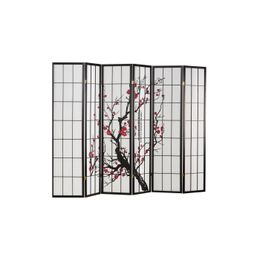 Homestyle4u Paravent Raumteiler Reispapier Weiß Kirschblüten Sichtschutz Schwarz Holz