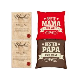 Soreso® Soreso® Dekokissen Kissen-Set Bester Papa der Welt Beste Mama der Welt mit Urkunden
