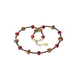 Bella Carina Perlenkette Kette mit echten Murano Glas Perlen mit Goldfolie rot gold schwarz