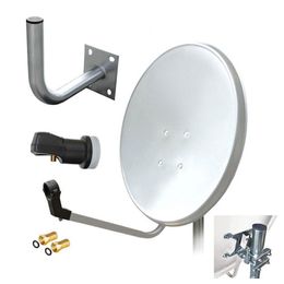 ARLI 60 cm HD Sat Anlage weiss +Single LNB +Wandhalter 25 cm +2x F-Stecker SAT-Antenne (60 cm