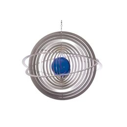 ILLUMINO Windspiel Edelstahl Windspiel Saturn -L mit kobaltblauer 50mm Glaskugel Metall Windspiel für Garten und Wohnung Gartendeko Wohn und Fenster Deko