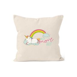 MoonWorks Dekokissen Kissenbezug schlafendes Einhorn auf Wolke need more sleep sleeping Unicorn Spruch 40x40 Baumwolle MoonWorks®