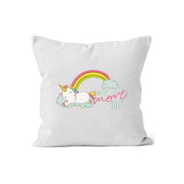 MoonWorks Dekokissen Kissenbezug schlafendes Einhorn auf Wolke need more sleep sleeping Unicorn Spruch 40x40 Baumwolle MoonWorks®