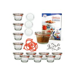 MamboCat Einmachglas 12er Set Weck Gugelhupfglas 165 ml Deckel Einkochringe Einkochklammer