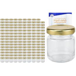 MamboCat Einmachglas 150er Set Sturzglas 53 ml To 43 goldener Deckel incl. Diamant Gelierzauber Rezeptheft