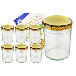 MamboCat Einmachglas 6er Set Sturzglas 435 ml Marmeladenglas Einmachglas Einweckglas To 82 Holzdekor Deckel incl. Diamant-Zucker Gelierzauber Rezeptheft