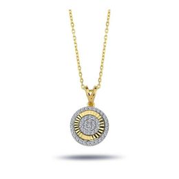 EinStein Diamant Goldkette Diamant Rund-Anhänger Brillant-Schliff Halskette Collier in 14 Karat Gelbgold